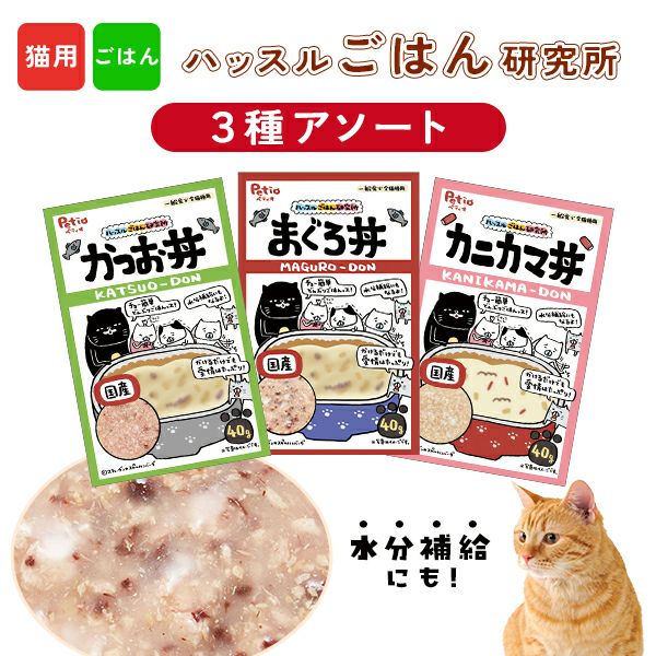ハッスルごはん研究所 キャット 3種アソートセット まぐろ丼/かつお丼/カニカマ丼 40g×3個 120g | ペティオ オンライン ショップ本店